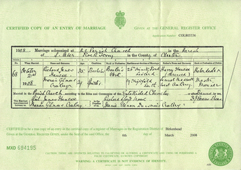 Certificate of Marriage of Richard James Hancox and Marian Gilmour ...