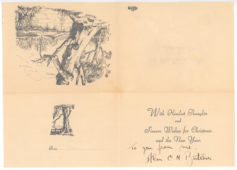 Christmas card from Alan Butcher to H A Hall - ArchivesWiki