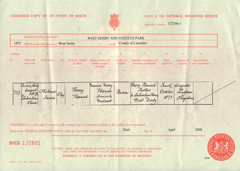 Birth certificate of Richard James Hancox - ArchivesWiki