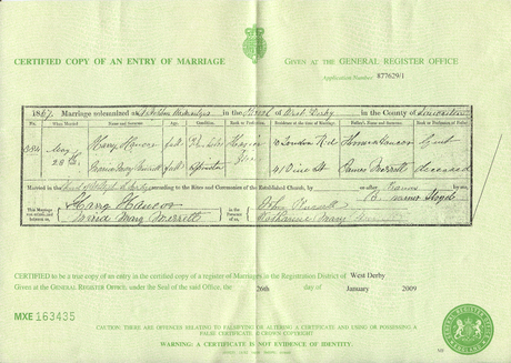 Marriage certificate of Harry Hancox and Marie Mary Merrett - ArchivesWiki